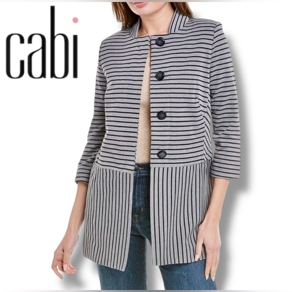 CAbi | Jackets & Coats | Cabi Car Coat Dappled Grey Navy Stripe 5474 ...
